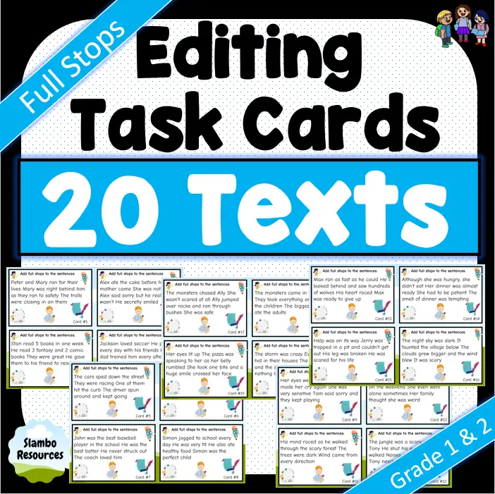 Grade 2 & 3 Grammar & Punctuation Task Cards | Full Stops - slamboresources