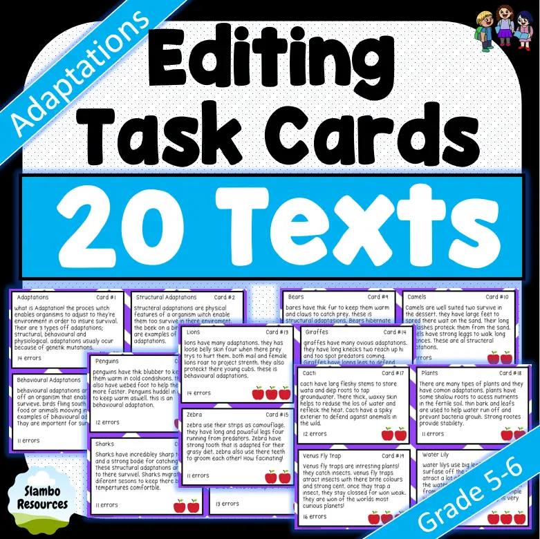 Grade 4, 5 & 6 Editing Task Cards | Adaptations