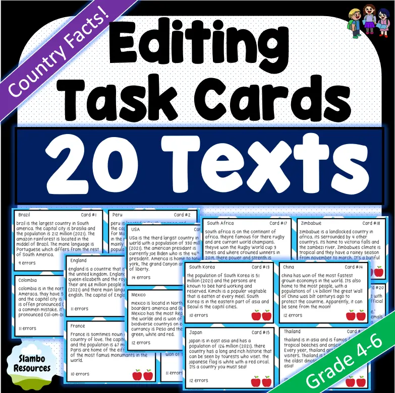 Grade 4, 5 & 6 Editing Task Cards | Countries